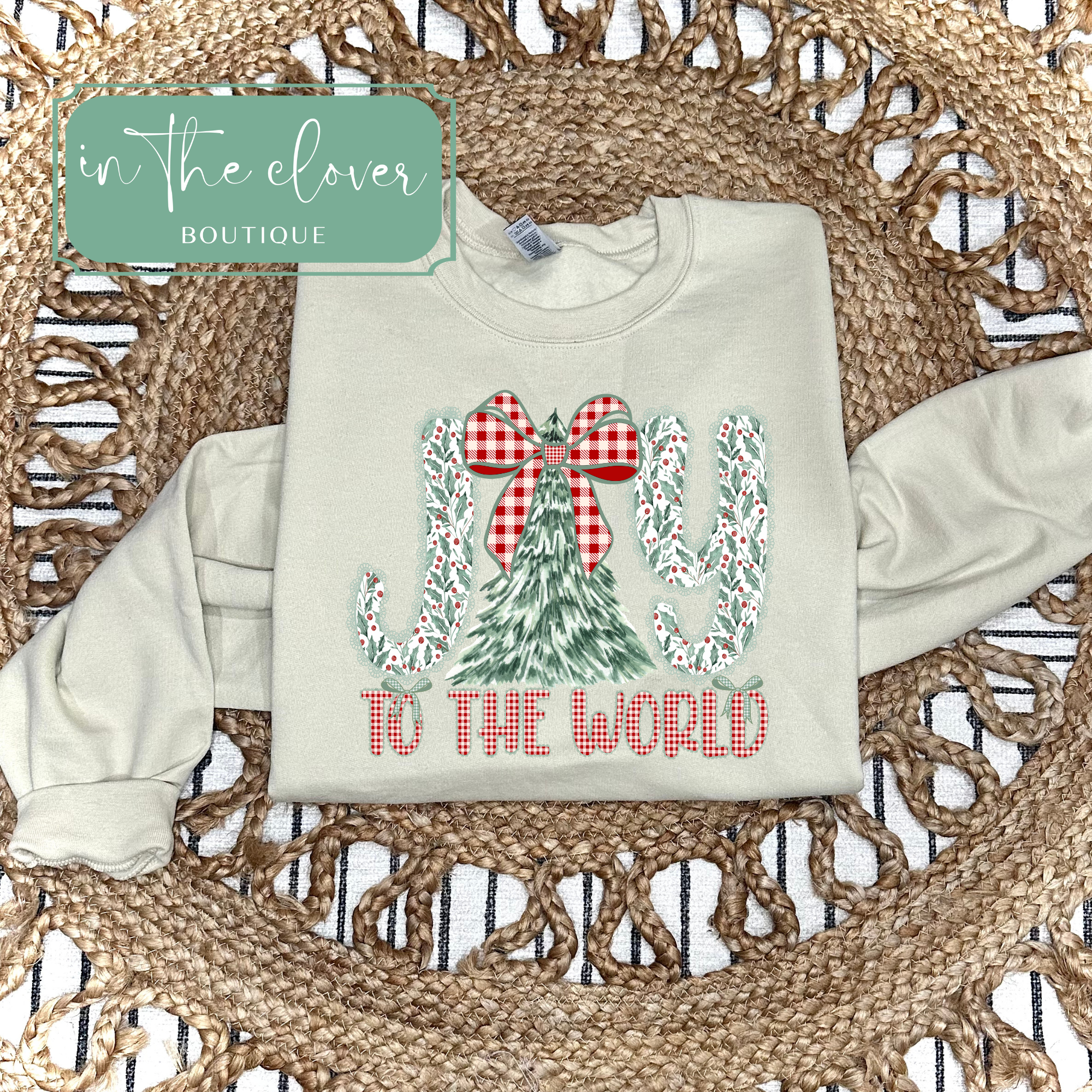 Joy to the World Faux Lace - Sand Crewneck – In the Clover Boutique